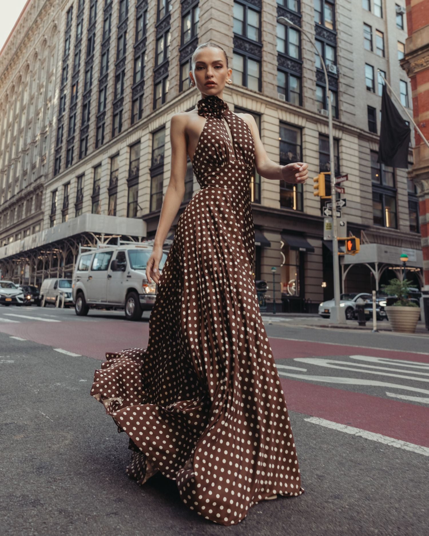 MAC DUGGAL MAC DUGGAL Polka Dot Halter Gown
